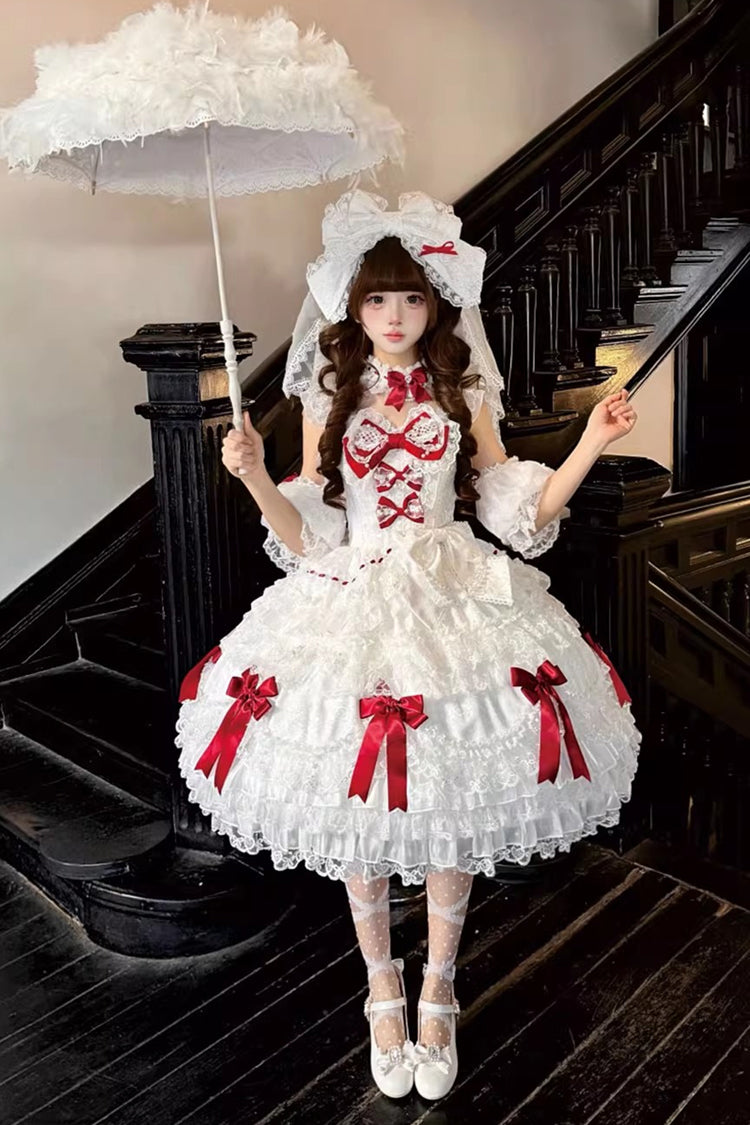 White [Dream of the Misty Moon] Sleeveless Multi-Layered Ruffled Bow ...