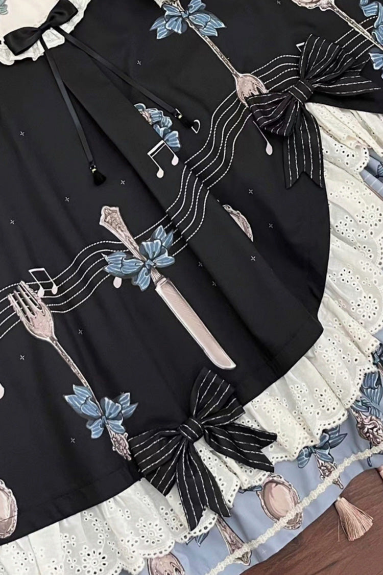 Dark Blue [The Witch’s Banquet] Round Collar Short Sleeves Printed Ru ...