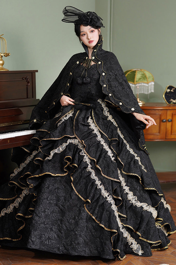 Black Square Collar Half Trumpet Sleeves Ruffled Open-Front Lace Goth ...