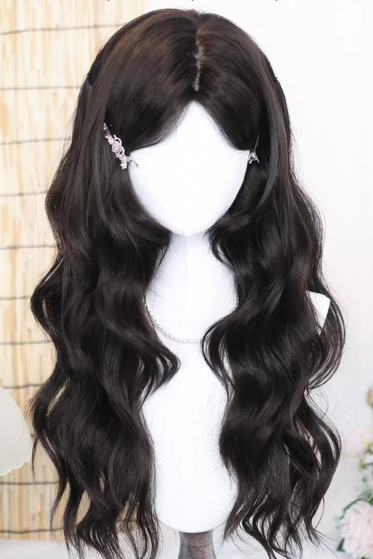 Black Tea Middle-Parted Natural Daily Sweet Japanese Lolita Long Curl ...
