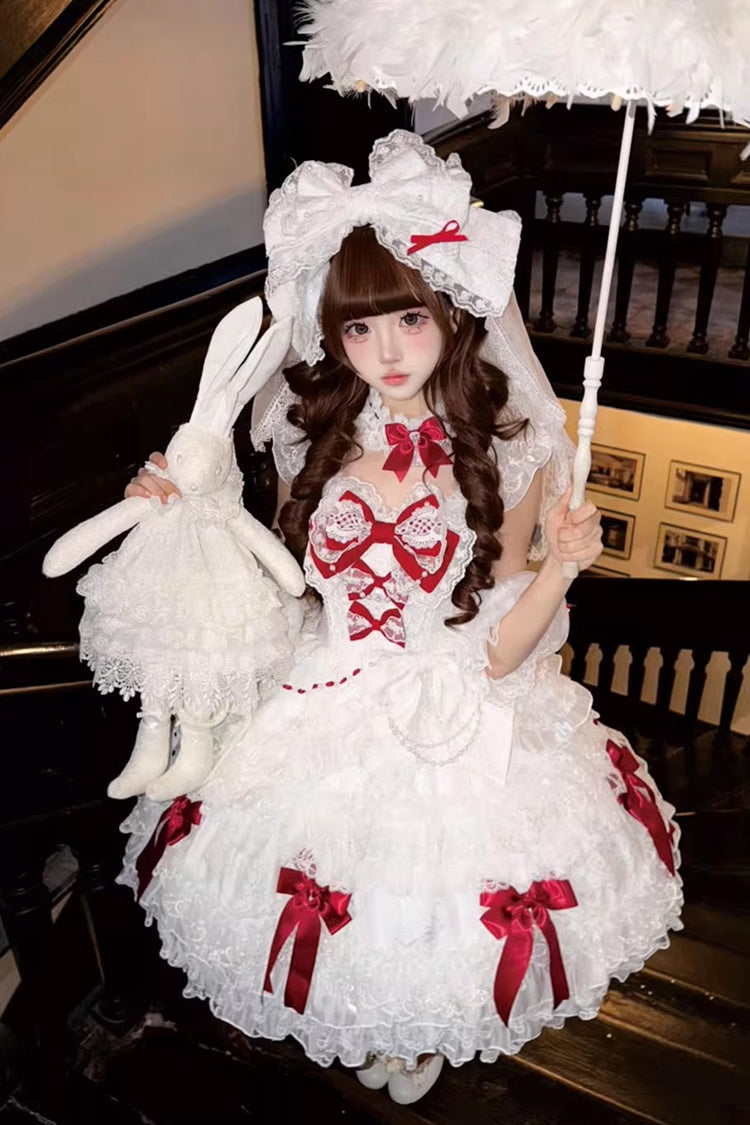 White [Dream of the Misty Moon] Sleeveless Multi-Layered Ruffled Bow ...